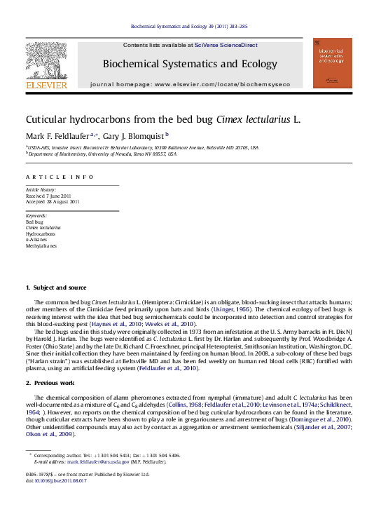 (PDF) Cuticular hydrocarbons from the bed bug Cimex lectularius L