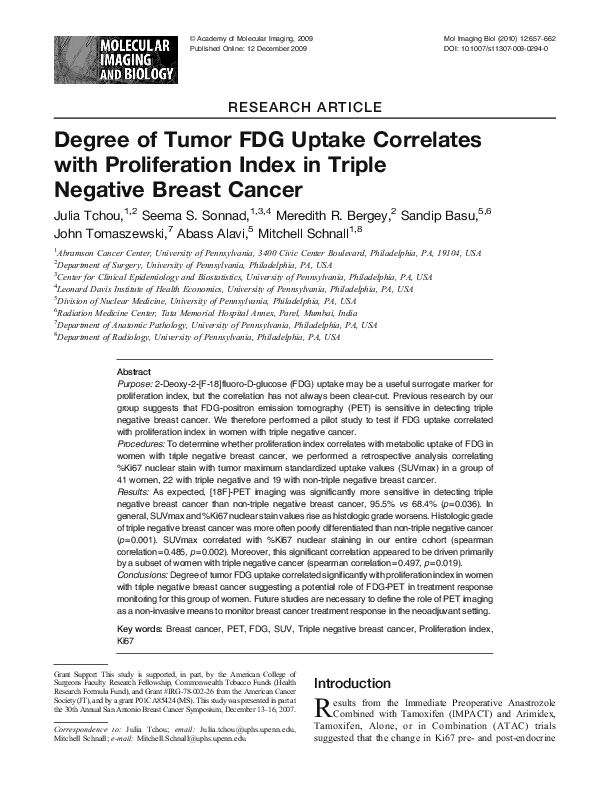 (PDF) Degree of Tumor FDG Uptake Correlates with Proliferation Index in ...
