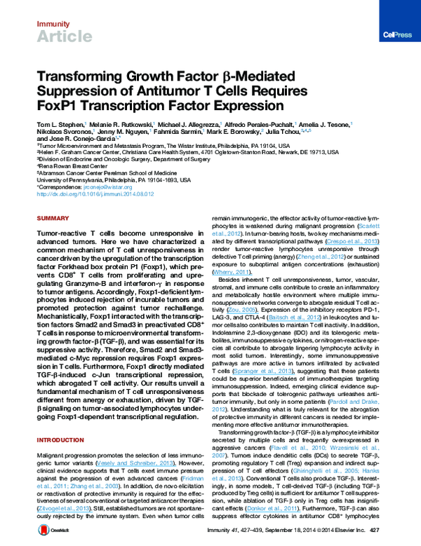 (PDF) Transforming Growth Factor β-Mediated Suppression of Antitumor T ... (PDF) Transforming Growth Factor β-Mediated Suppression of Antitumor T ...