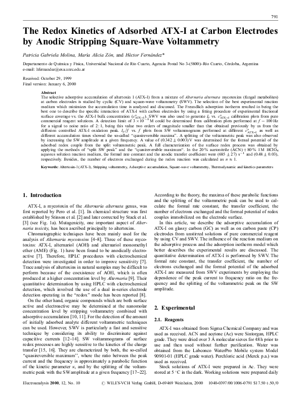 (PDF) The Redox Kinetics of Adsorbed ATX-I at Carbon Electrodes by ...