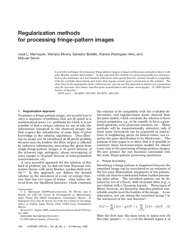 (PDF) Regularization Methods for Processing Fringe-Pattern Images
