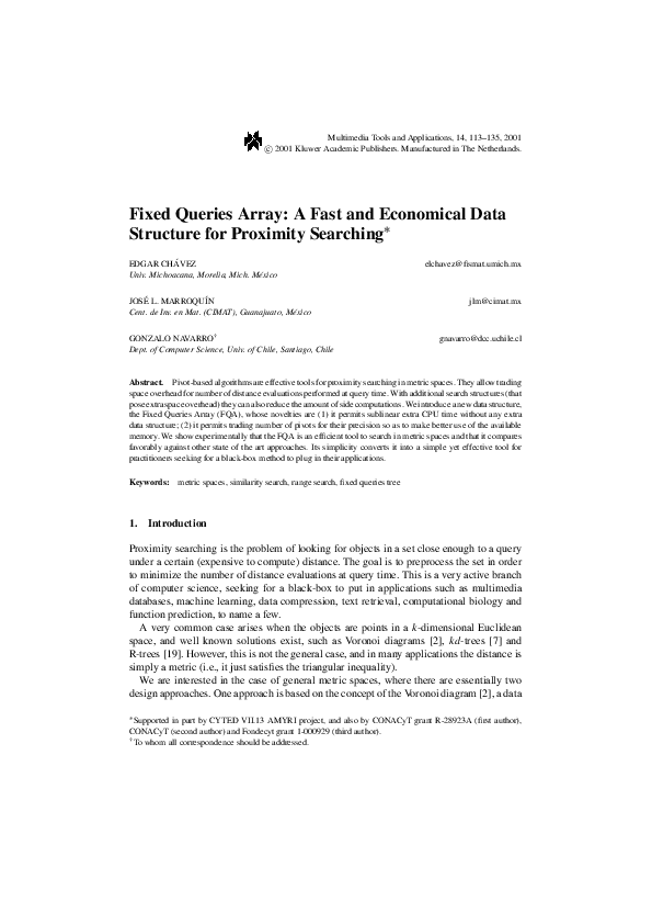 (PDF) Fixed queries array: A fast and economical data structure for proximity searching