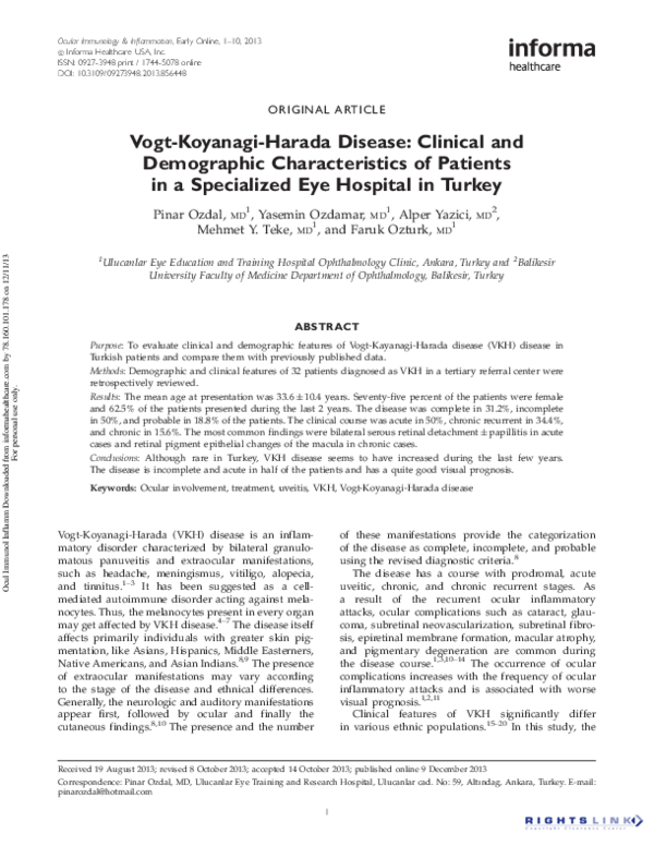 (PDF) Vogt-Koyanagi-Harada Disease: Clinical and Demographic Characteristics of Patients in a ...