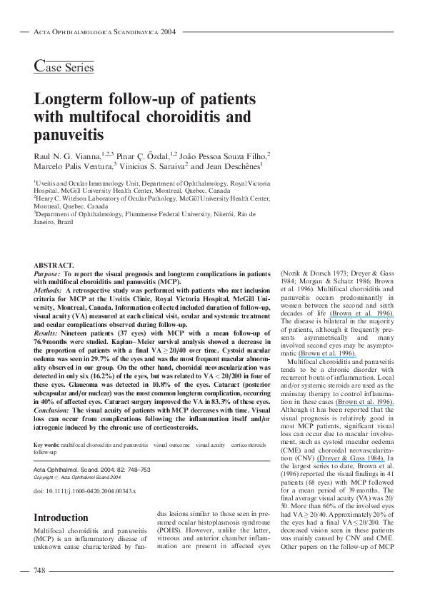 (PDF) Longterm follow-up of patients with multifocal choroiditis and ...