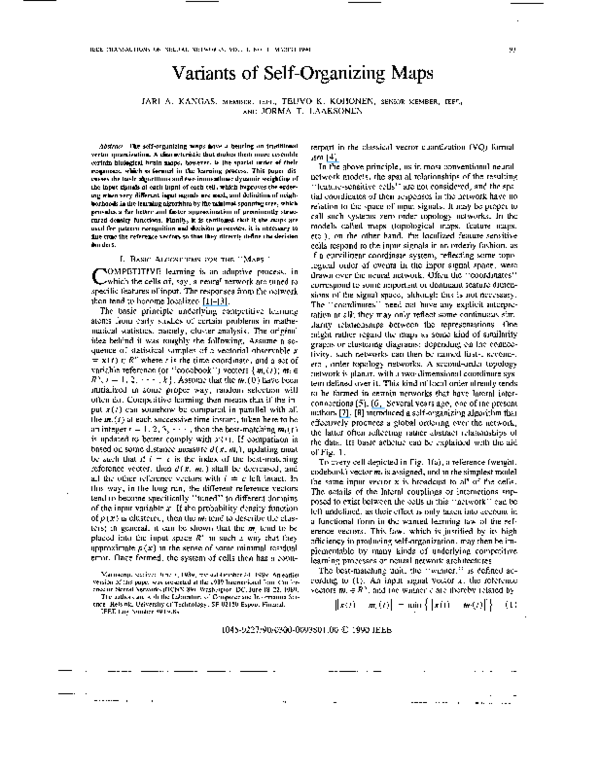 (PDF) Variants of self-organizing maps | O. Simula and Jorma Laaksonen ...