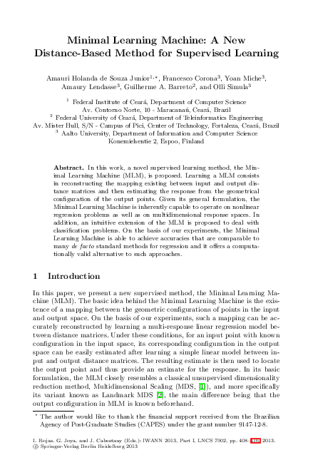 (PDF) Minimal Learning Machine: A New Distance-Based Method for ...