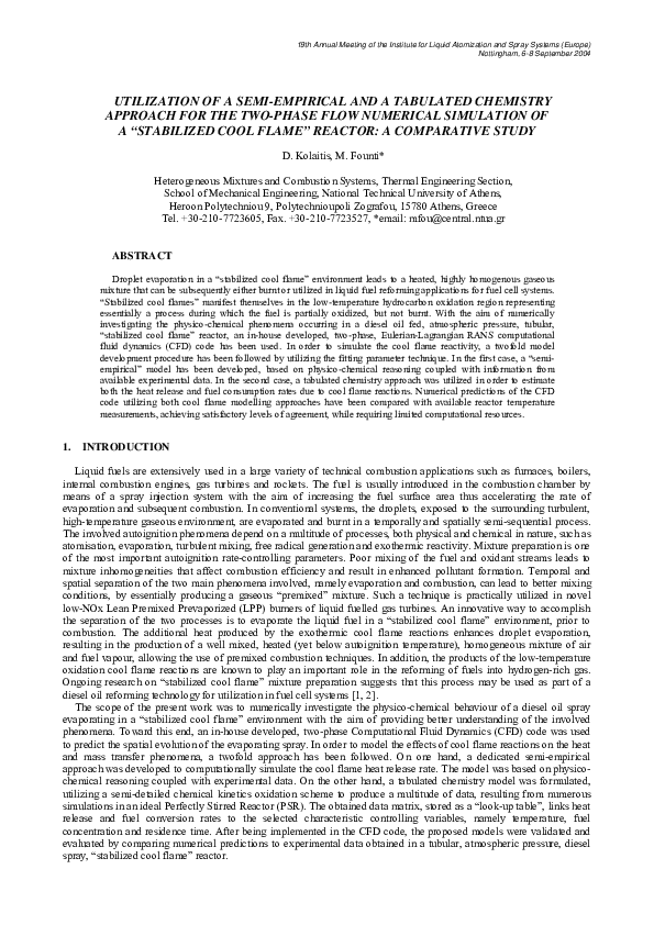 (PDF) Utilization of a Semi-Empirical and a Tabulated Chemistry ...