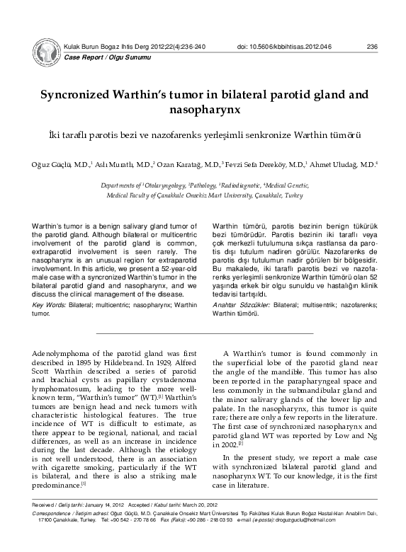 (PDF) Syncronized Warthin's tumor in bilateral parotid gland and ...