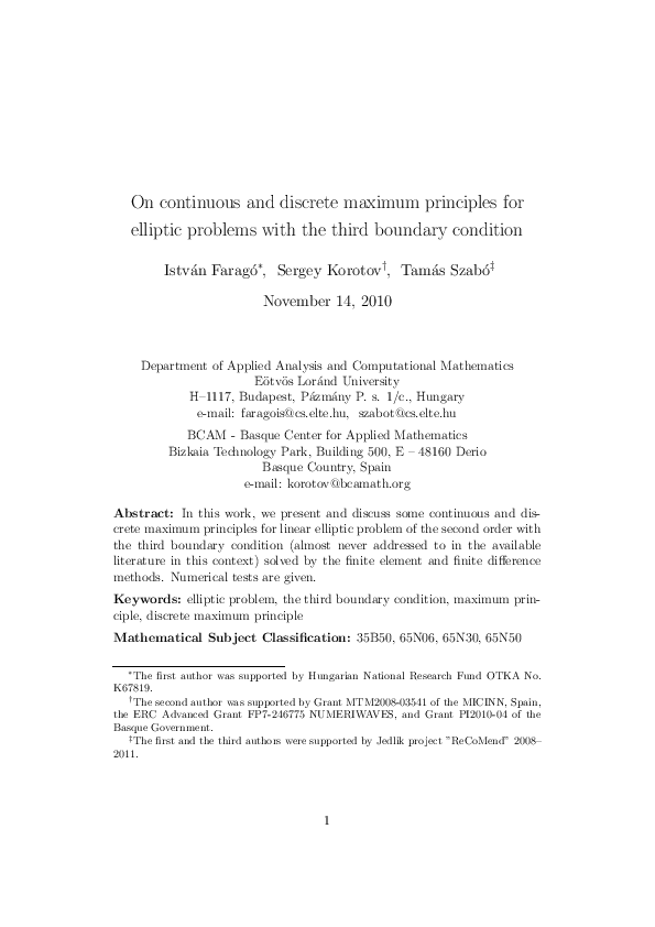 (PDF) On continuous and discrete maximum principles for elliptic problems with the third ...