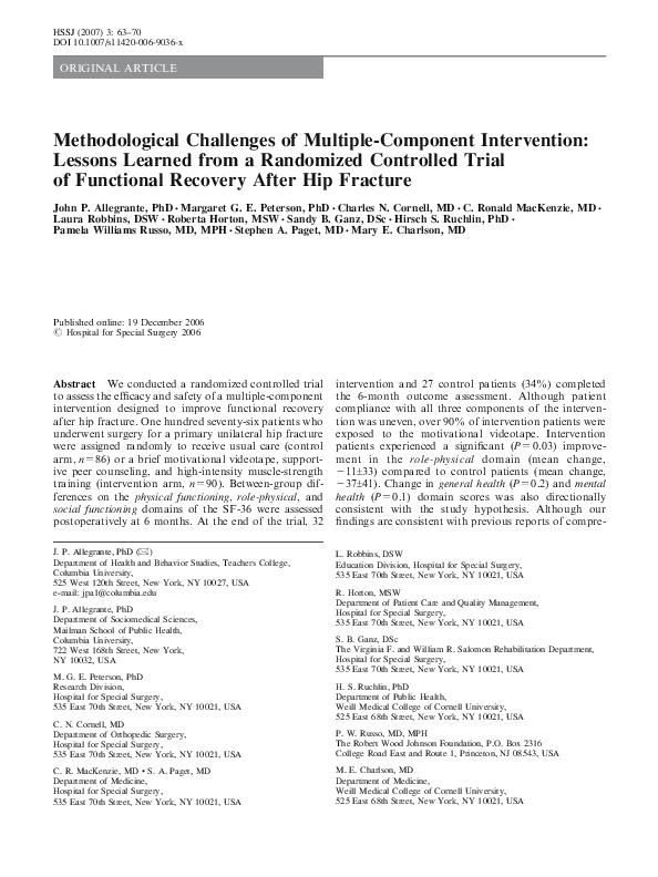 (PDF) Methodological Challenges of Multiple-Component Intervention: Lessons Learned from a ...