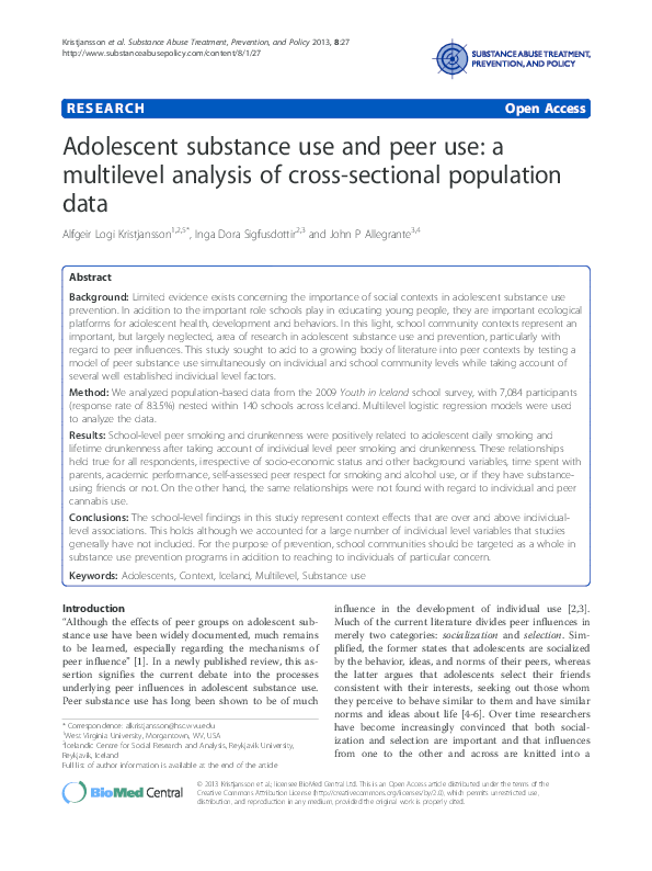(PDF) Adolescent substance use and peer use: a multilevel analysis of cross-sectional population ...