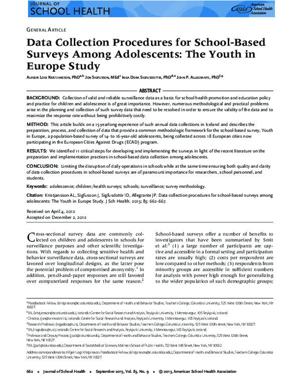 (PDF) Data Collection Procedures for School-Based Surveys Among ...
