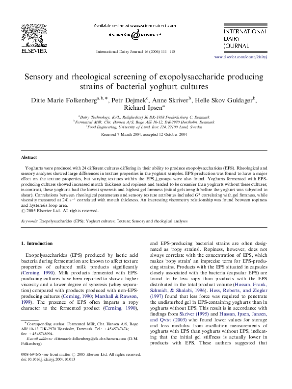(PDF) Sensory and rheological screening of exopolysaccharide producing ...