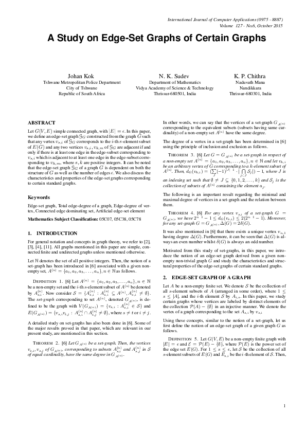 (PDF) A Study on the Edge-Set Graphs of Certain Graphs