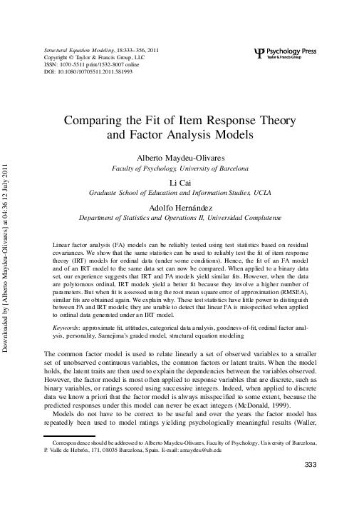 (PDF) Comparing the Fit of Item Response Theory and Factor Analysis Models
