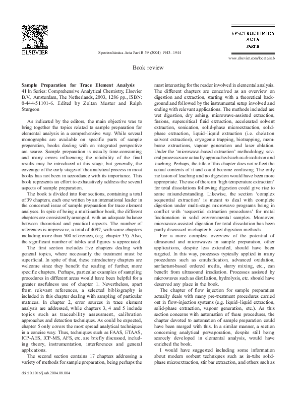 (PDF) Sample preparation for trace element analysis