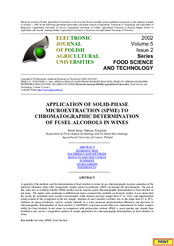 (PDF) Application of Solid Phase-Microextraction (SPME) and Electronic Nose Techniques to ...