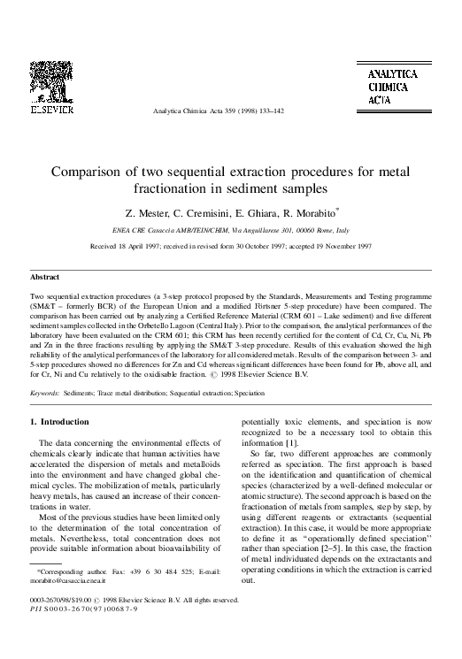 (PDF) Comparison of two sequential extraction procedures for metal ...