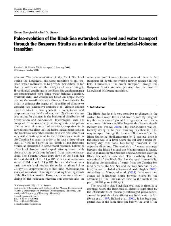 (PDF) Paleo-evolution of the Black Sea watershed: sea level and water ...