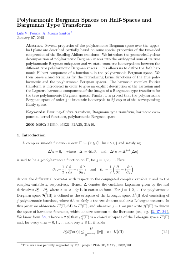 (PDF) Polyharmonic Bergman Spaces on Half-Spaces and Bargmann Type ...