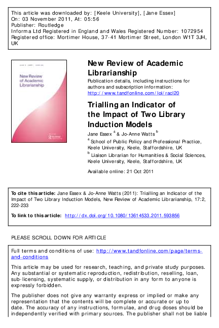 (PDF) Trialling an Indicator of the Impact of Two Library Induction Models