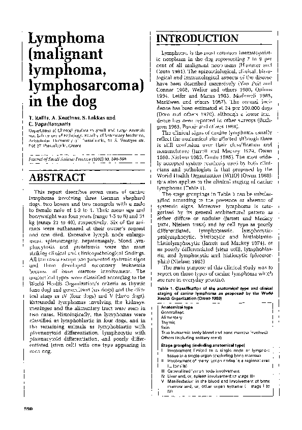 (PDF) Lymphoma (malignant lymphoma, lymphosarcoma) in the dog