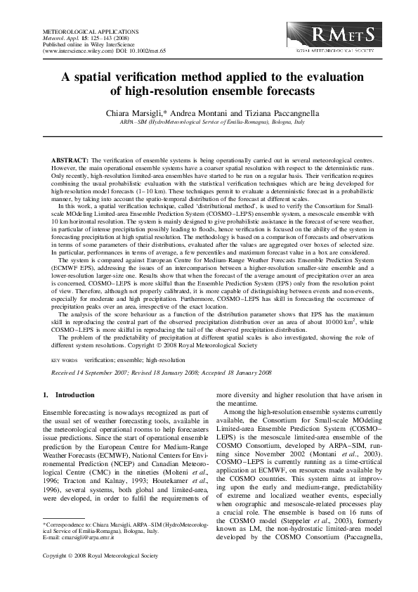 (PDF) A spatial verification method applied to the evaluation of high-resolution ensemble forecasts