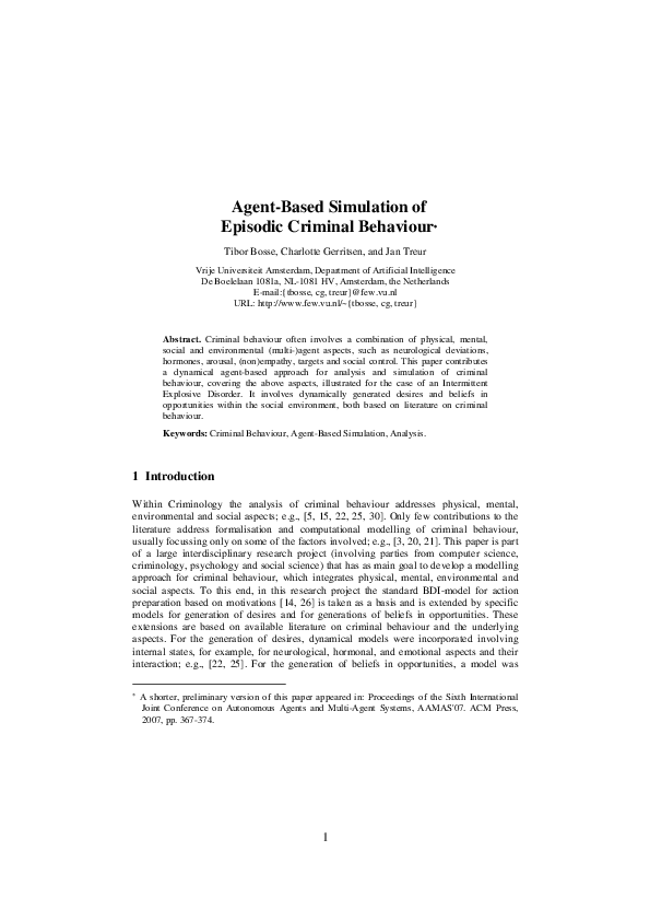 (PDF) Agent-Based Simulation of Episodic Criminal Behaviour