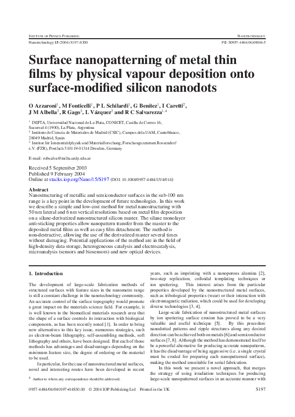 (PDF) Surface nanopatterning of metal thin films by physical vapour deposition onto surface ...