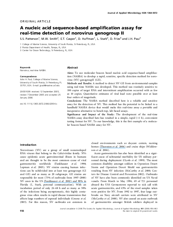 (PDF) A nucleic acid sequence-based amplification assay for real-time detection of norovirus ...