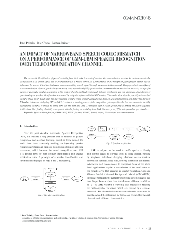 (PDF) An Impact of Narrowband Speech Codec Mismatch on a Performance of GMM-UBM Speaker ...