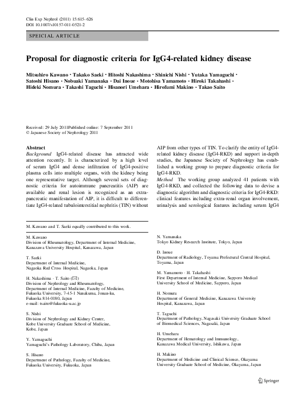 (PDF) Proposal for diagnostic criteria for IgG4-related kidney disease