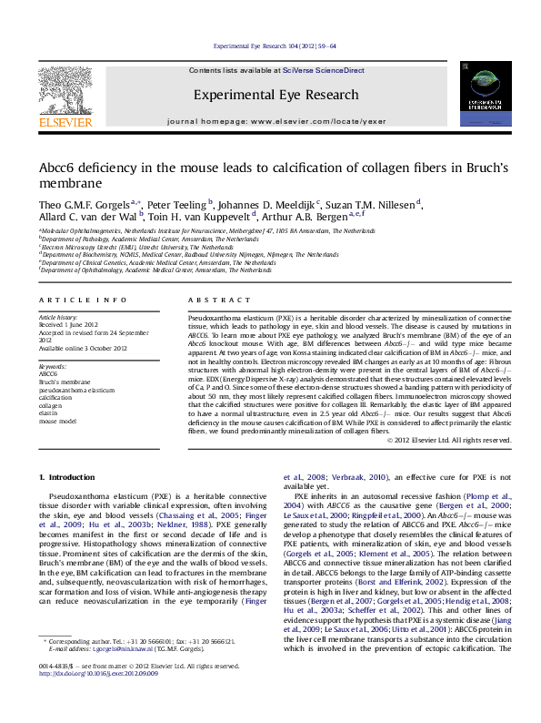 (PDF) Calcification in Bruch's Membrane: Abcc6 Deficiency