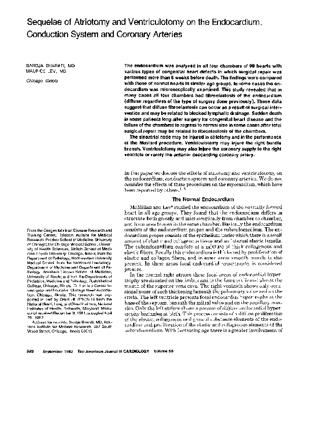 (PDF) Sequelae of atriotomy and ventriculotomy on the endocardium ...