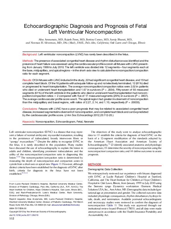 (PDF) Echocardiographic Diagnosis and Prognosis of Fetal Left Ventricular Noncompaction