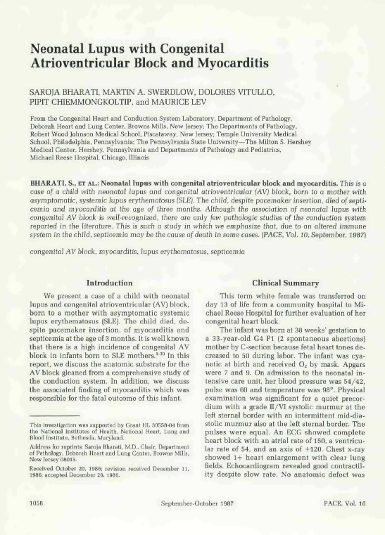 (PDF) Neonatal Lupus with Congenital Atrioventricular Block and Myocarditis