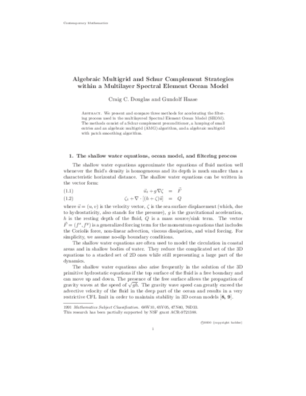 Pdf Algebraic Multigrid And Schur Complement Strategies Within A Multilayer Spectral Element 7115