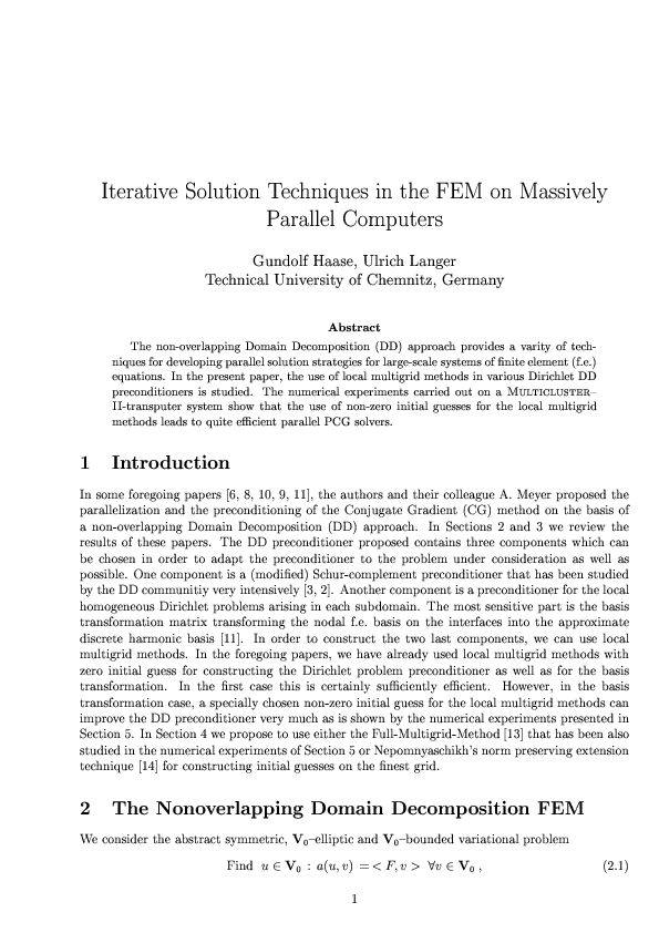 Pdf Iterative Solution Techniques In The Fem On Massively Parallel Computers
