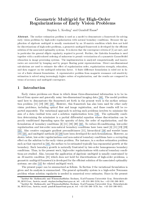 (PDF) Geometric multigrid for high-order regularizations of early ...