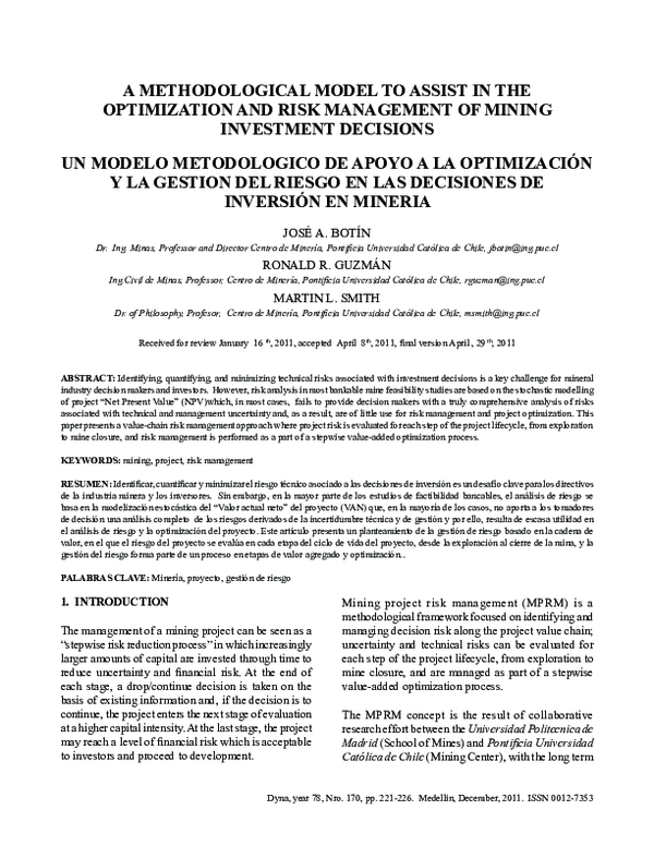 (PDF) A Methodological Model to Assist in the Optimization and Risk ...