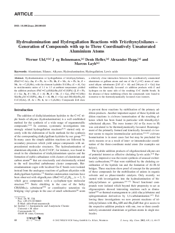 (PDF) Hydroalumination and Hydrogallation Reactions with Tri(ethynyl ...