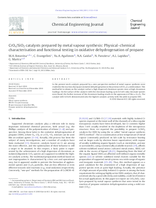 (PDF) CrOx/SiO2 catalysts prepared by metal vapour synthesis: Physical ...