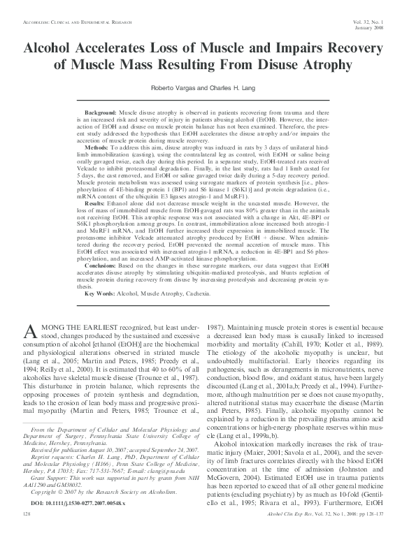 (PDF) Alcohol Accelerates Loss of Muscle and Impairs Recovery of Muscle ...