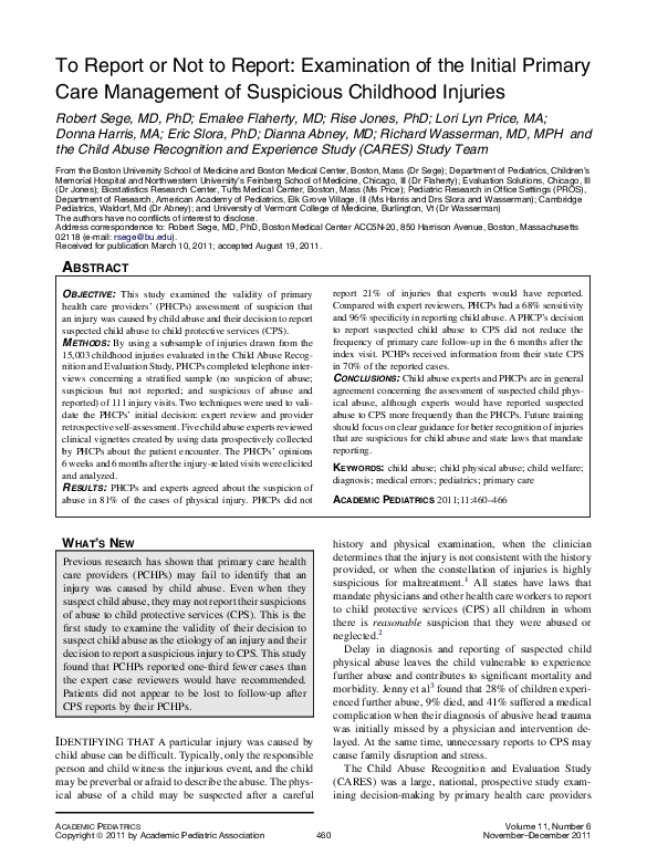 (PDF) To Report or Not to Report: Examination of the Initial Primary ...