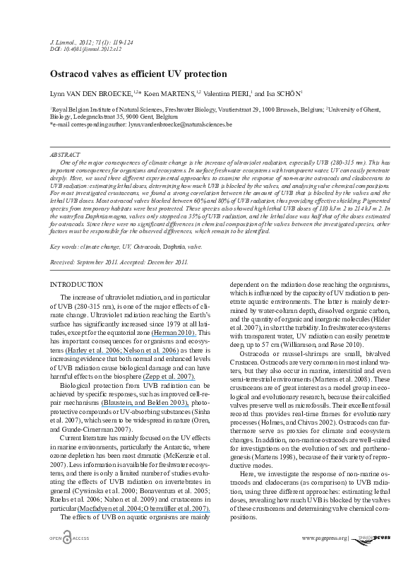 (PDF) Ostracod valves as efficient UV protection