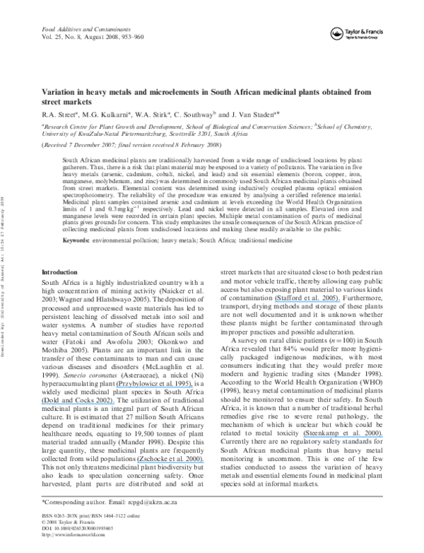 (PDF) Variation in heavy metals and microelements in South African ...