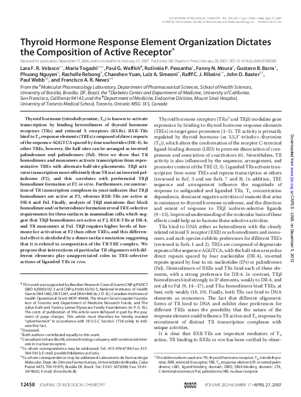 (PDF) Thyroid Hormone Response Element Organization Dictates the ...