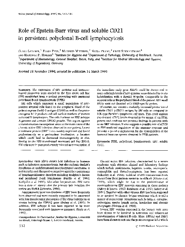(PDF) Role of Epstein-Barr virus and soluble CD21 in persistent ...