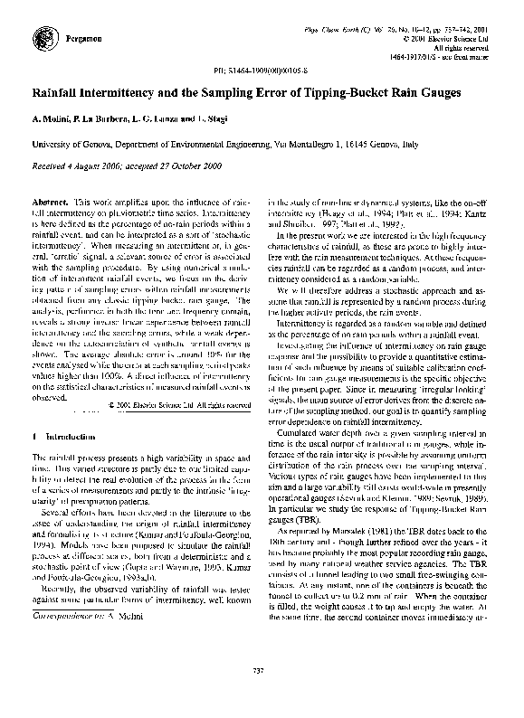 (PDF) Rainfall intermittency and the sampling error of tipping-bucket ...