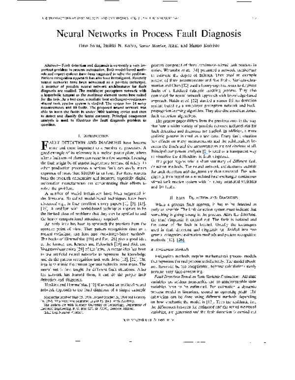 (PDF) Neural networks in process fault diagnosis
